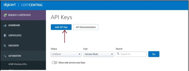 DigiCert CertCentral API Key Generation | Encryption Consulting